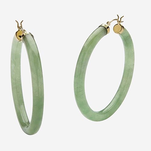 Click here for Womens Genuine Green Jade 10K Gold 45mm Hoop Earri... prices