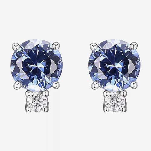 Lab Grown Blue Sapphire & 1/10 CT. T.W. Lab Grown White Diamond Sterling Silver 8.5mm Stud Earrings  One Size
