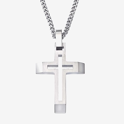 Click here for Mens Stainless Steel Cross 24 Inch Pendant Necklac... prices