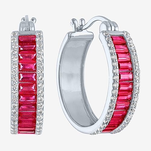 Click here for Womens Lab Created Red Ruby Sterling Silver 19mm H... prices