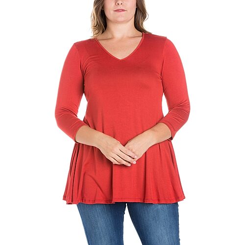 Click here for 24seven Comfort Apparel Plus Womens V Neck 3/4 Sle... prices