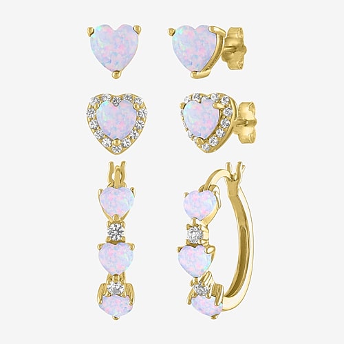 Click here for Gemstone 14K Gold Over Silver Heart 3 Pair Jewelry... prices