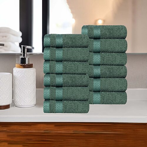 Superior Hays Cotton Absorbent Quick Dry 12-Piece Washcloth Set - Green