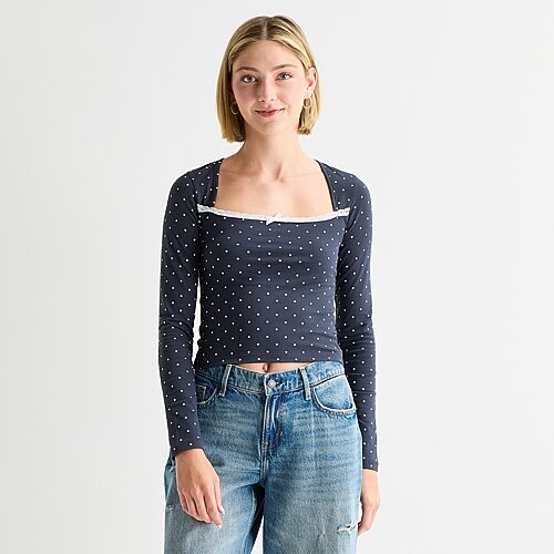 Click here for Arizona Womens Juniors Square Neck Long Sleeve Lay... prices