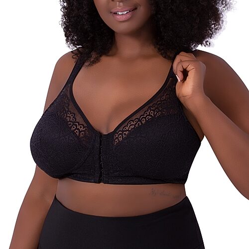 Leading Lady The Lora - Back Smoothing Lace Front-Closure Bra- 5531  C  Black