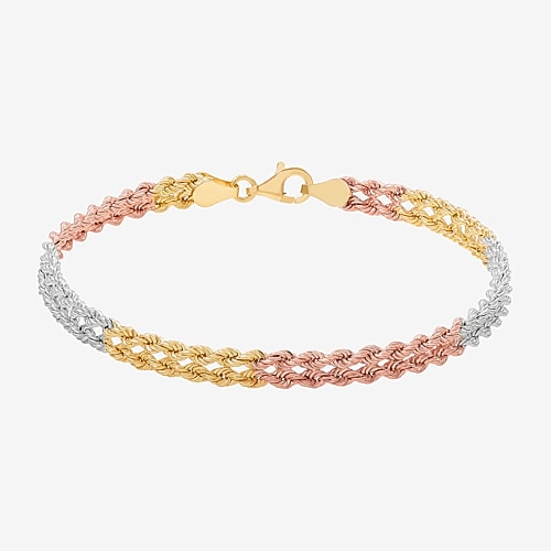 Click here for Womens 10K Tri-Color Gold 7.5 Inch Hollow Rope But... prices