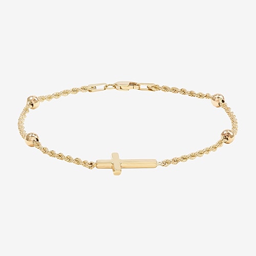 Click here for Womens 10K Gold Hollow Cross 7.5 Inch Link Bracele... prices
