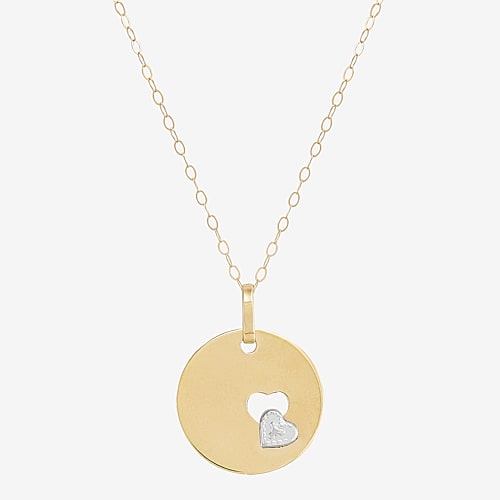 Click here for Womens 10K Two Tone Gold Circle Heart 18 Inch Pend... prices