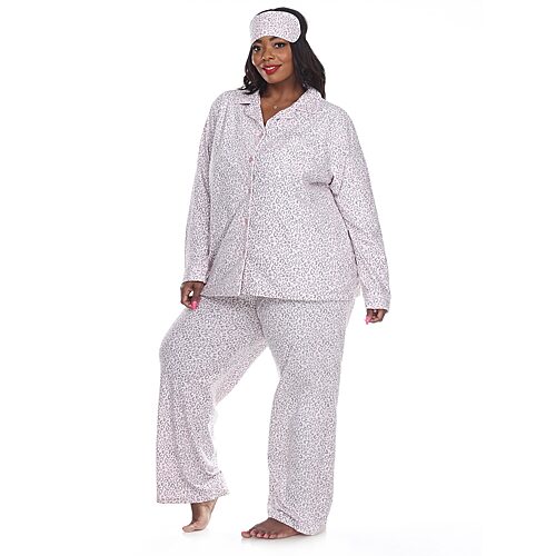 Plus Size White Mark 3pc. Pink Cheetah Pajama Set