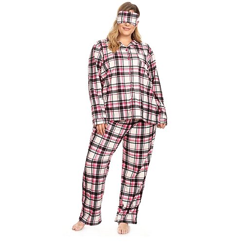 Click here for White Mark Plus Size 3-Piece Pajama Set - Pink Pla... prices