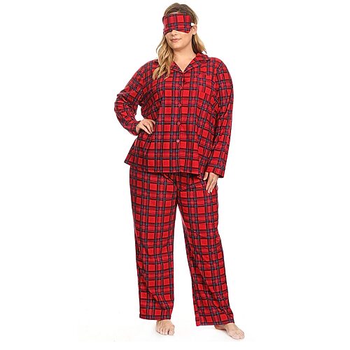 White Mark Plus Size 3-Piece Pajama Set - Red Plaid