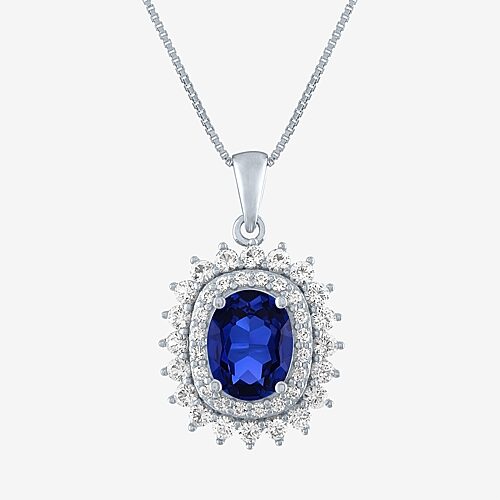 Click here for Womens Gemstone Sterling Silver Oval Halo Pendant... prices