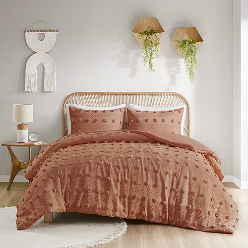 Intelligent Design Lucy Clip Jacquard 3-Piece Duvet Cover Set  Full/Queen - Rust