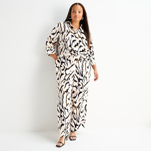 Bold Elements Womens Plus Wide Leg Pull-On Pant  2x  Beige