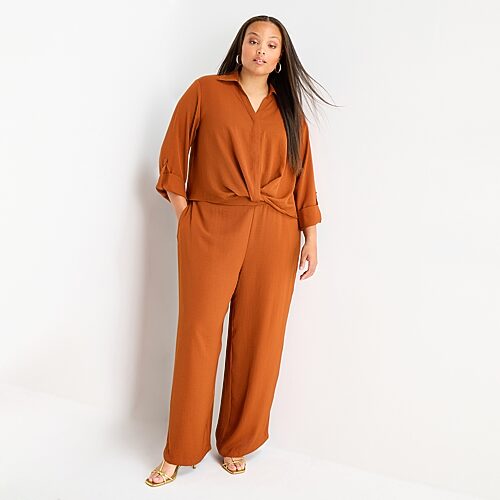Bold Elements Womens Plus Wide Leg Pull-On Pant  2x  Brown