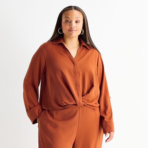 Click here for Bold Elements Womens Plus Y Neck Long Sleeve Blous... prices