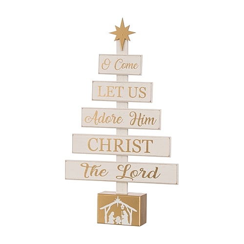 Glitzhome Wooden Nativity Tree Hand Painted Christmas Tabletop Decor  One Size  White