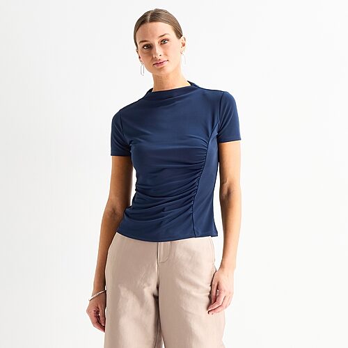 Click here for Worthington Womens Short Sleeve Mock Neck Top  Sma... prices
