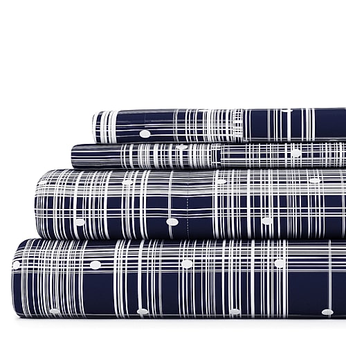 ienjoy Home The Timeless Classics Premium Ultra Soft Pattern 3-Pc. Sheet Set  Twin - Navy Soft Polka Dots
