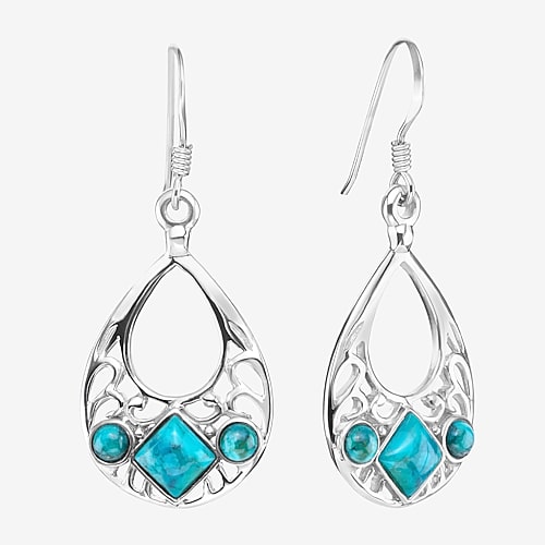 Click here for Enhanced Turquoise Sterling Silver Openwork Teardr... prices