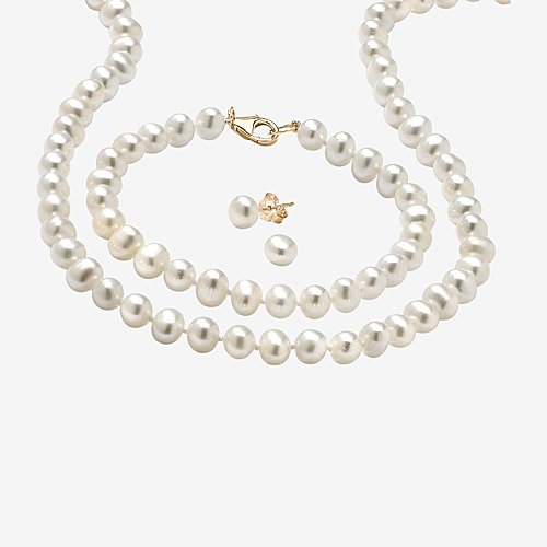 Click here for Womens White Cultured Freshwater Pearl 14K Gold Ov... prices