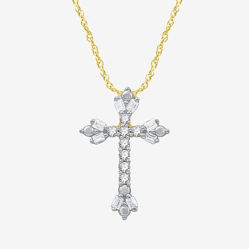 Click here for 1/10 CT.T.W. Natural Diamond Floral Cross Pendant... prices