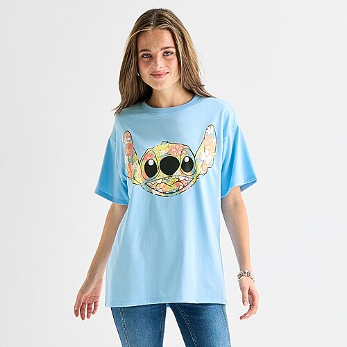 Click here for Stitch Floral Boyfriend Tee Womens Juniors Crew Ne... prices