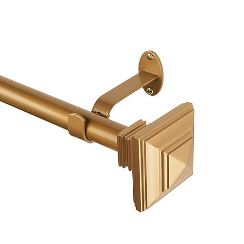 Florence Adjustable 48-86 Curtain Rod With Stacked Square Finials - Gold