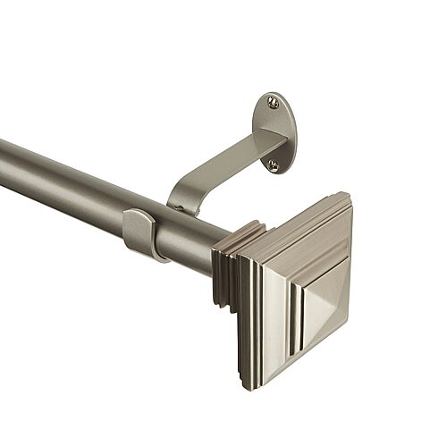 Florence Adjustable 48-86 Curtain Rod With Stacked Square Finials - Pewter