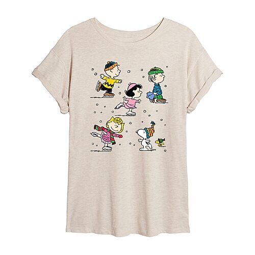 Click here for Peanuts Skating Tee Womens Juniors Scoop Neck Shor... prices