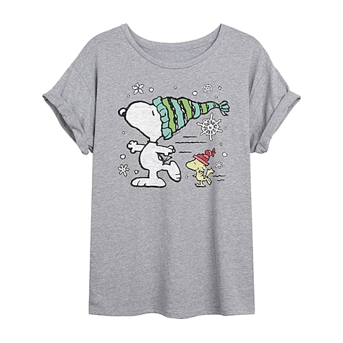 Click here for Peanuts Snoopy And Woodstock Skating Tee Womens Ju... prices
