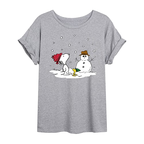 Click here for Peanuts Snoopy And Woodstock Snowman Tee Womens Ju... prices