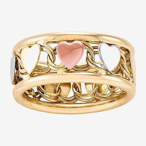 Click here for Womens 8.5MM 10K Tri-Color Gold Heart Round Band... prices