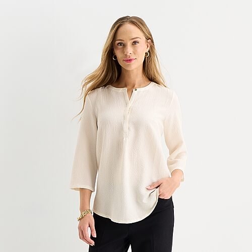 Click here for Liz Claiborne Womens Split Crew Neck 3/4 Sleeve Bl... prices
