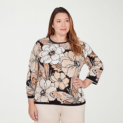 Click here for Alfred Dunner Plus Seville Womens Crew Neck 3/4 Sl... prices