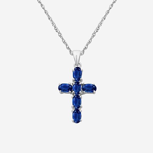 Click here for Womens Gemstone 10K White Gold Cross Oval 18 Inch... prices