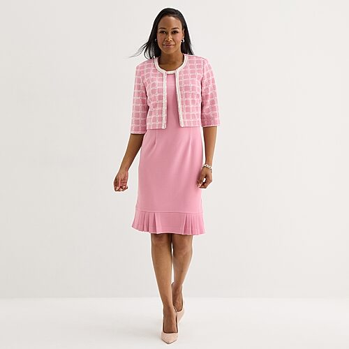 Click here for Maya Brooke Womens Pearl Trim Grid Jacket Dress  8... prices
