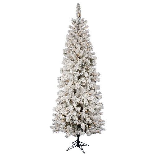 6.5 Prelit Flocked Pacific Pencil Christmas Tree  One Size  White