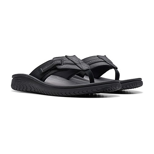 Click here for Clarks Mens Wesley Sun Flip-Flops  9 Medium  Black prices