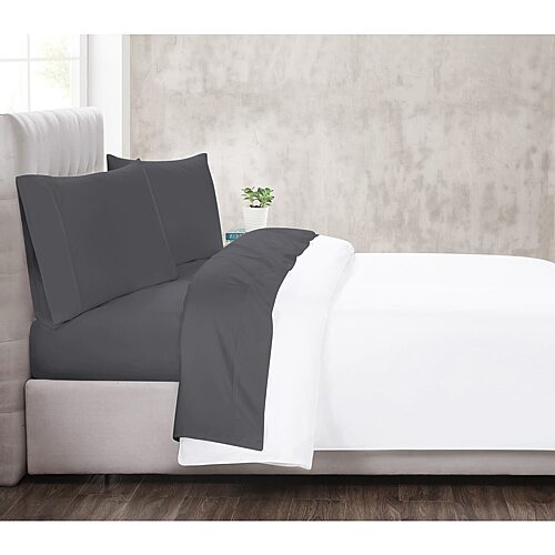 Christian Siriano New York 300 Thread Count Cotton Sateen 3-Pc. Sheet Set  Full - Dark Gray
