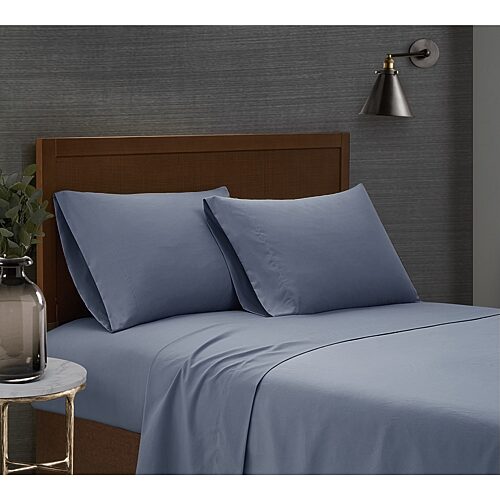 London Fog Garment Wash Solid Wrinkle Resistant Sheet Set  One Size  Blue