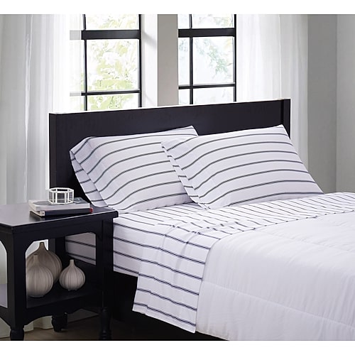 Truly Soft Printed Microfiber 4-Pc. Sheet Set  Queen - Ticking Stripe White/Navy