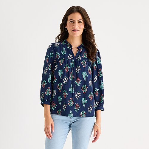 Click here for St. Johns Bay Womens Split Tie Neck 3/4 Sleeve Blo... prices