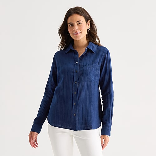 Click here for St. Johns Bay Womens Long Sleeve Relaxed Fit Butto... prices