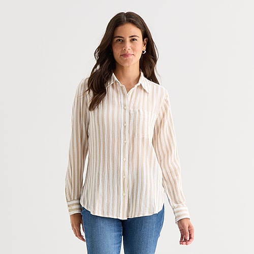 Click here for St. Johns Bay Womens Long Sleeve Relaxed Fit Butto... prices