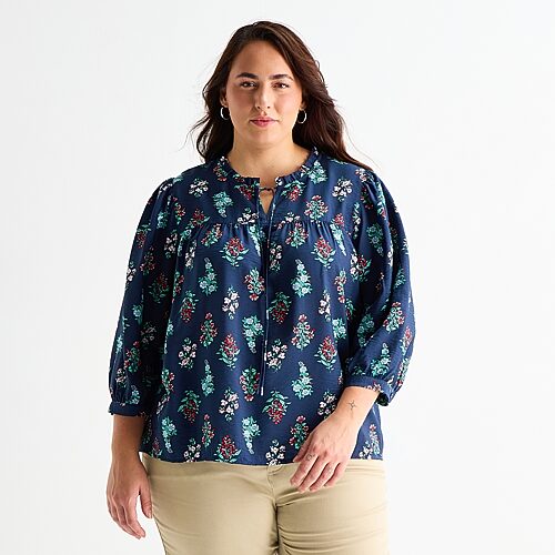 Click here for St. Johns Bay Womens Plus Split Tie Neck 3/4 Sleev... prices