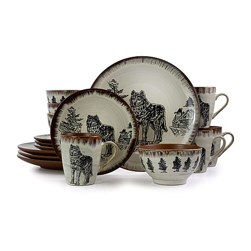 Click here for Elama Majestic Wolf 16 Pc. Dinnerware Set  Service... prices