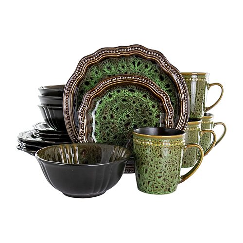 Elama Jade Waves 16-pc. Stoneware Dinnerware Set  One Size  Green