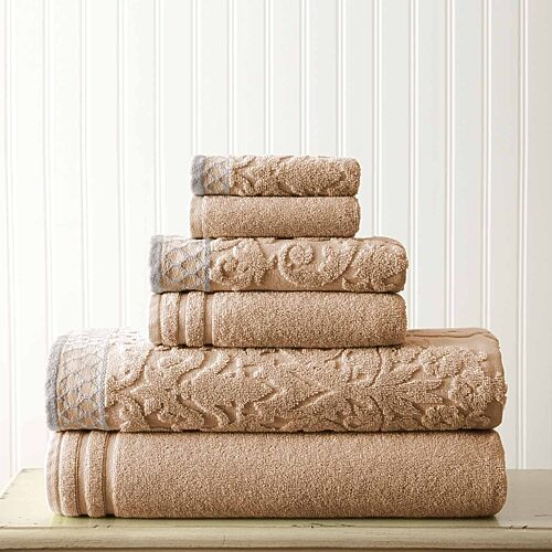 Modern Threads Damask Jacquard Embellished Border 6-Pc. Towel Set - Taupe