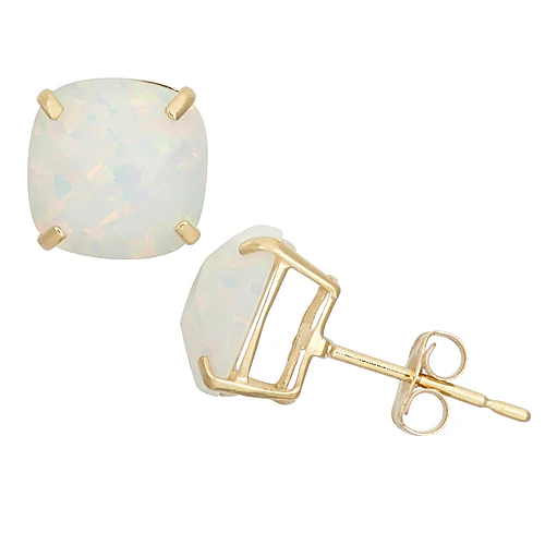 Click here for Lab Created White Opal 14K Gold 8mm Cushion Stud E... prices